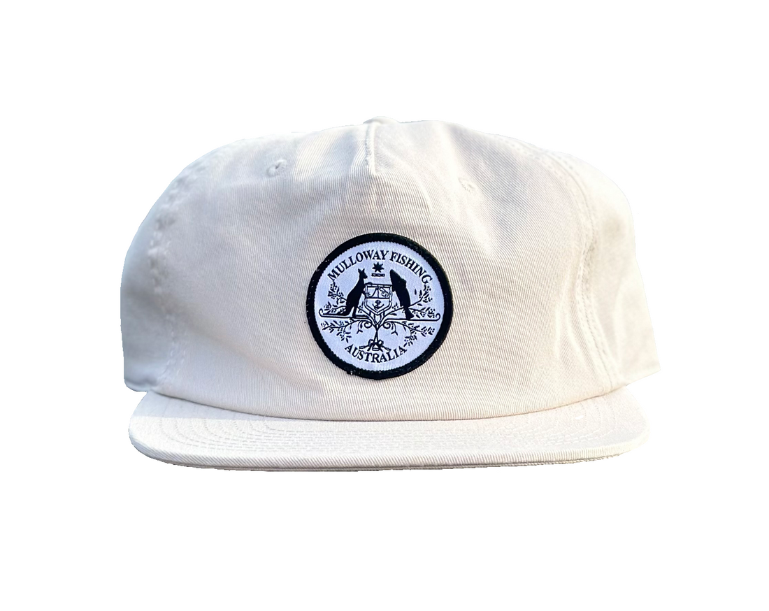 BEIGE MFA EMBLEM HAT – Mulloway Fishing Australia